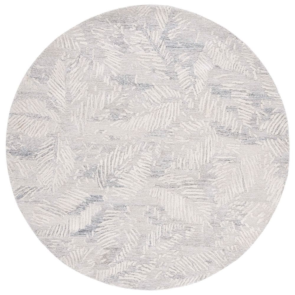 SAFAVIEH Glamour 6 ft. x 6 ft. Gray/Ivory Abstract Feather Round Area ...
