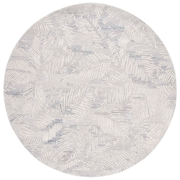 SAFAVIEH Glamour 6 ft. x 6 ft. Gray/Ivory Abstract Feather Round Area ...
