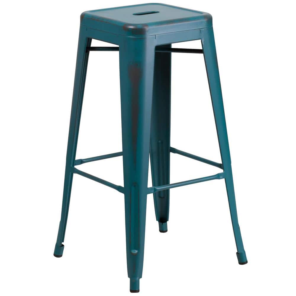Flash Furniture 30 in. Distressed Blue Metal Bar Stool ETBT350330KB ...