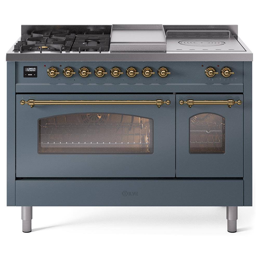 ILVE Nostaglie II 48 in. 5-Burners Freestanding Dual Fuel Range in Blue ...
