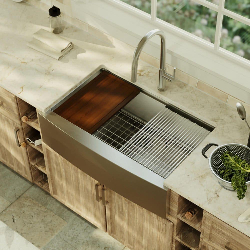 Karran Elite 33 in. Apron Front Farmhouse Workstation Single Bowl 16GA ...