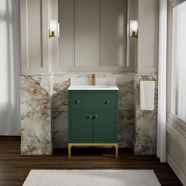 KOHLER Calpa 24 in. Single Sink Emerald Green Bath Vanity with Bianco ...