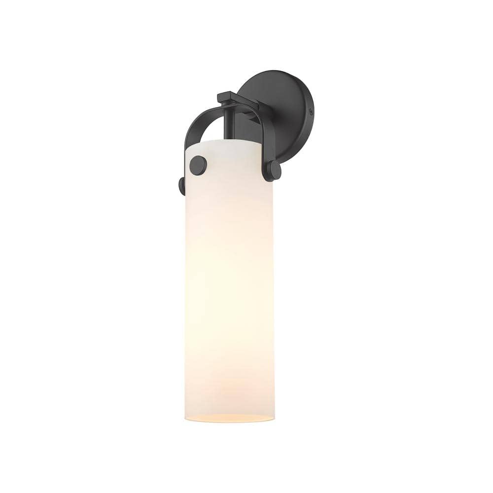 Innovations Pilaster 1-Light Matte Black Wall Sconce with White Glass ...