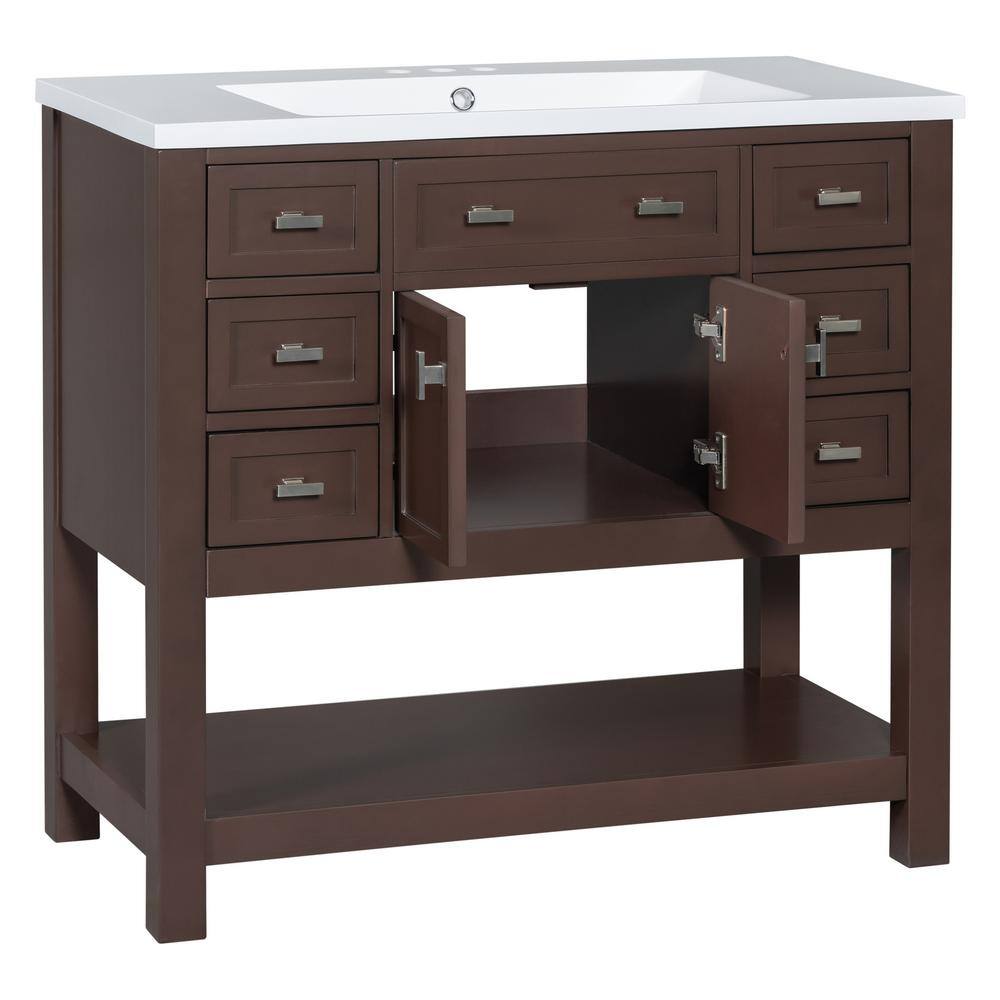 36 in. W x 18 in. D x 34 in. H Freestanding Bath Vanity in Brown with ...