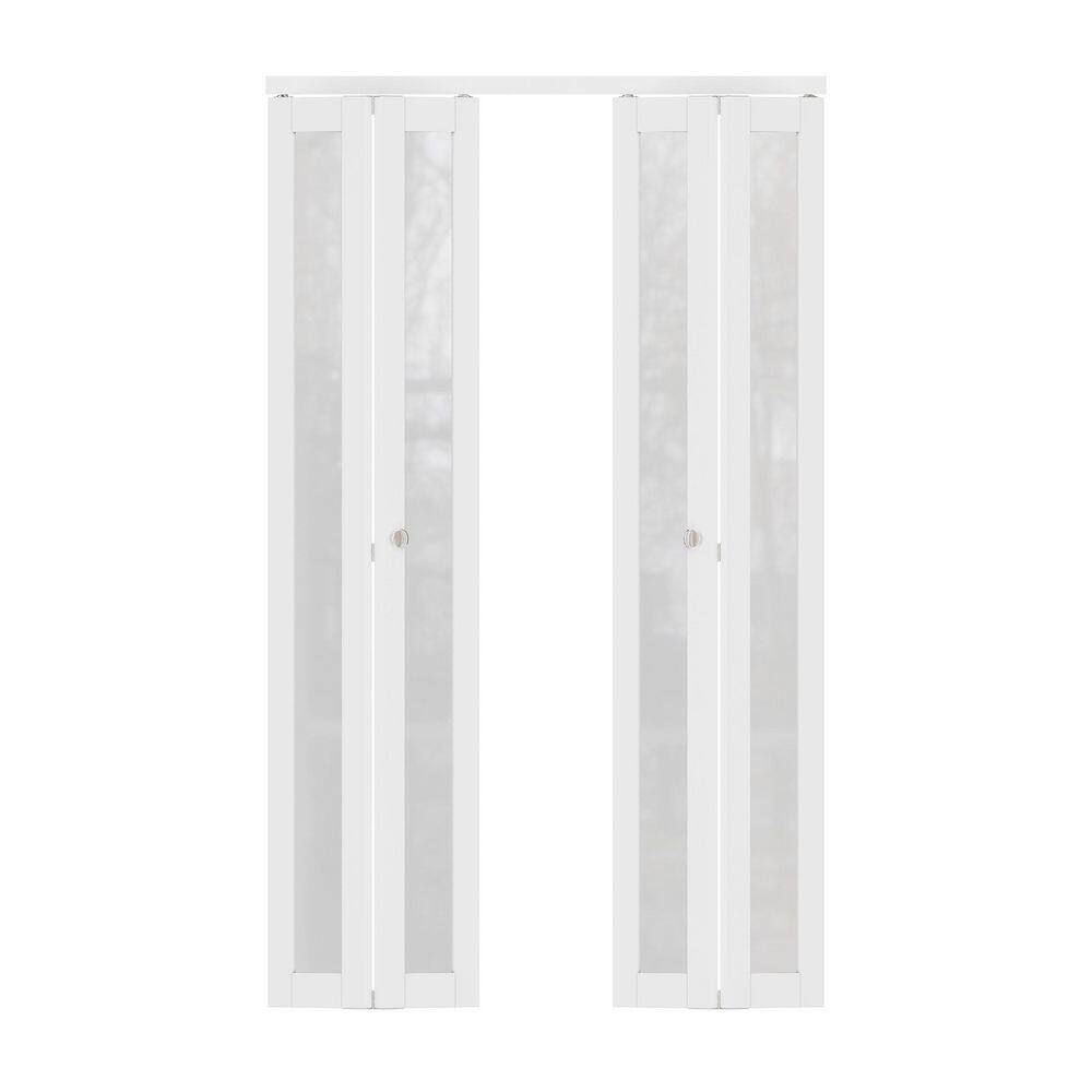 ARK DESIGN 56 in. x 80 in. 1-Lite Frosted Glass Solid Core MDF White ...