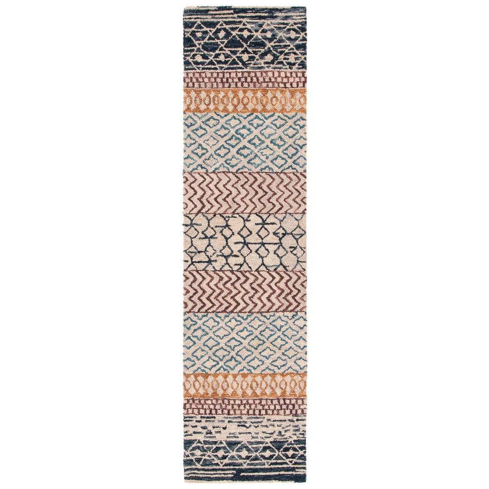 SAFAVIEH Capri 2 ft. x 15 ft. Ivory/Charcoal Geometric Striped Runner ...