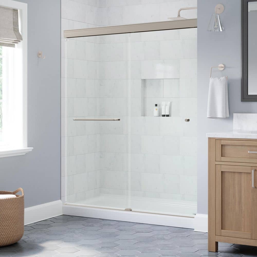 Delta Portwood 52 to 60 in. W x 70-1/4 in. H Semi-Frameless Sliding ...