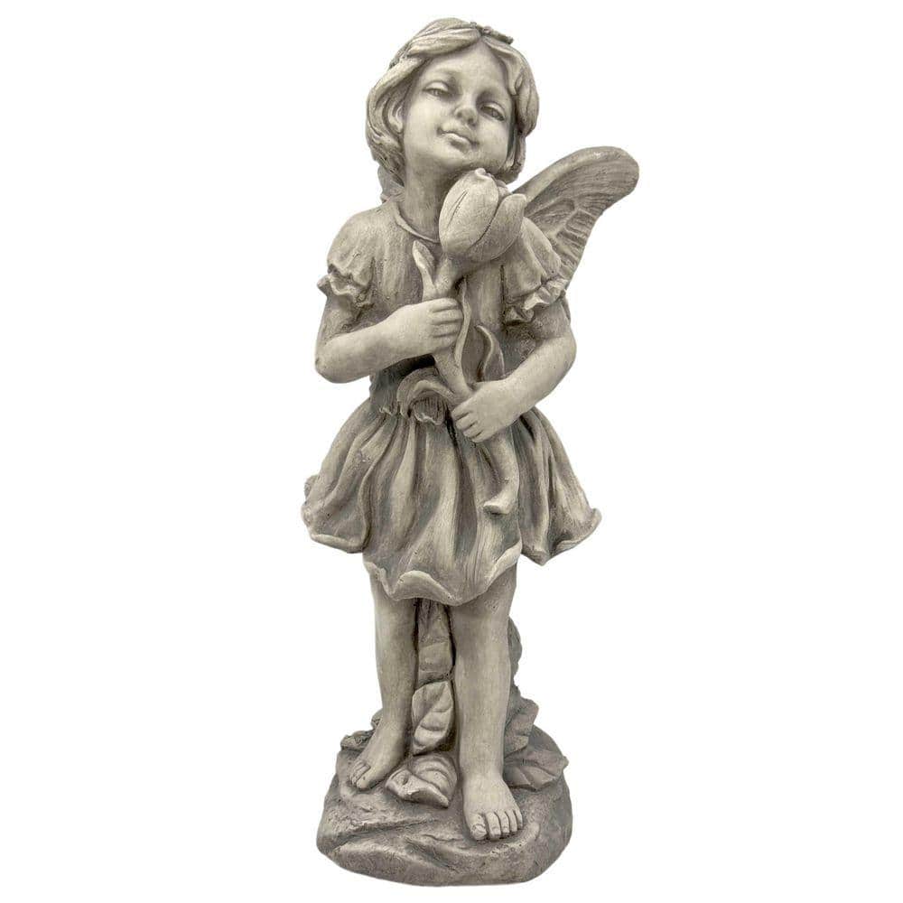 Galt International Grey Resin Fairy with Rose Garden Statue 23 in ...