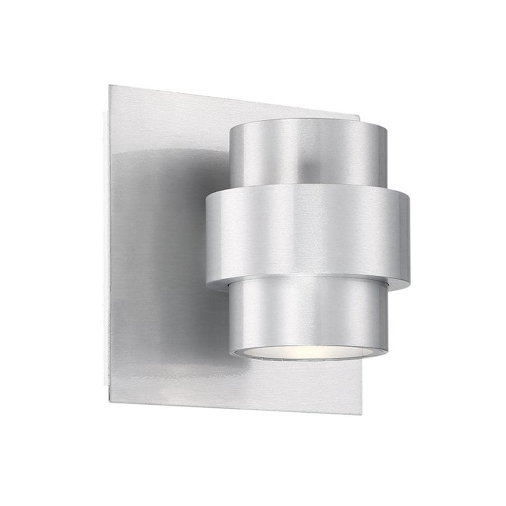 WAC Lighting Barrel 5 in. Brushed Aluminum Integrated LED Outdoor Wall ...