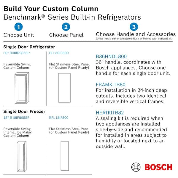 Bosch Benchmark Series 30 in. W 16.8 cu. ft. Built-In Smart Freezerless ...