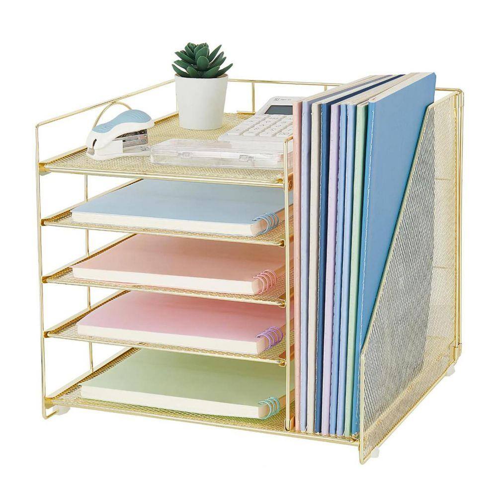 Gold 12.2 in. x 11 in. Metal Desk Organizers with File Holder ...