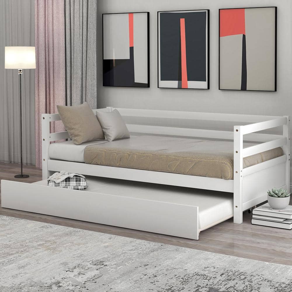 Qualler White Twin Size Daybed with Trundle Frame Set BWM191421K - The ...