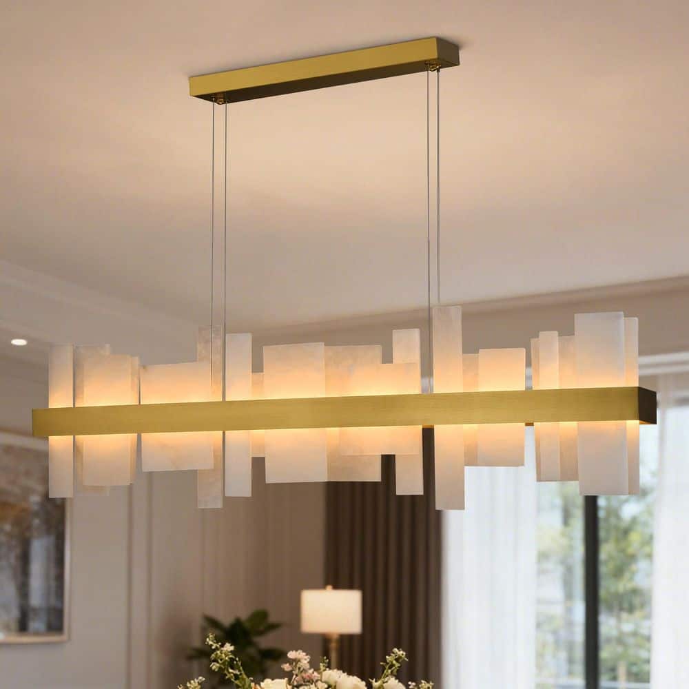 PUYRNF 47 in. 1-Light Dimmable Integrated LED White Alabaster ...