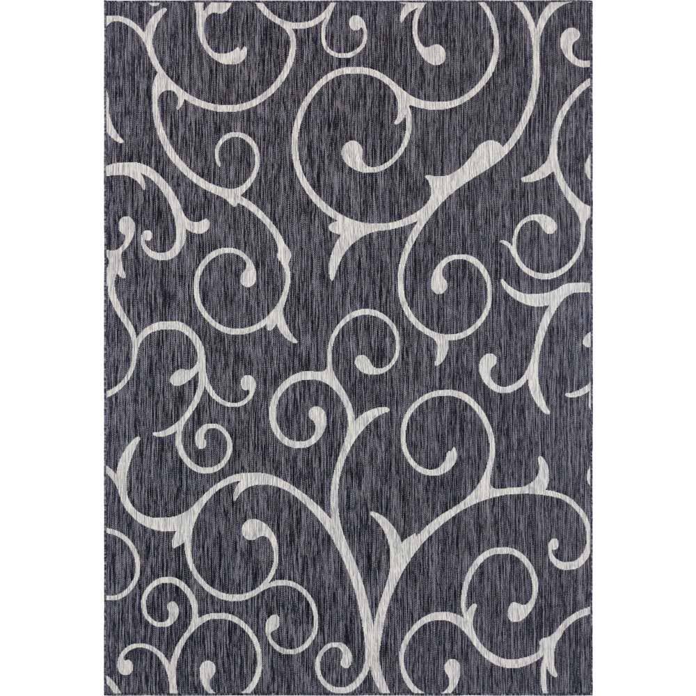 Unique Loom Outdoor Curl Charcoal Gray 8 ft. x 11 ft. Area Rug 3144912 ...