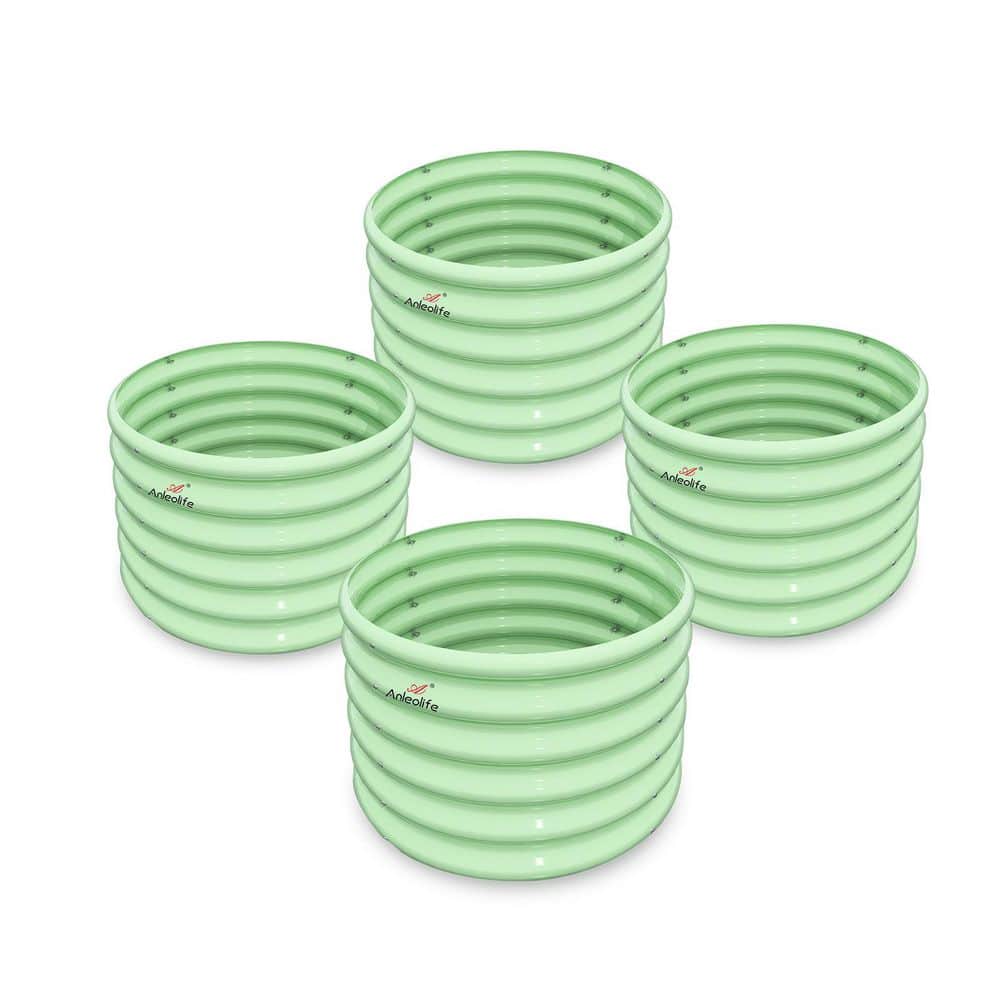 Mint Green 24 in. Round Kids Raised Garden Beds Galvanized Metal Planter Box Eco-Safe and Easy ...