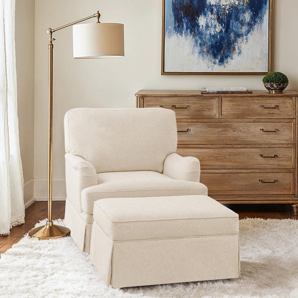 LUE BONA 32 in. W Warm Linen Color Fabric Upholstered Swivel Accent ...