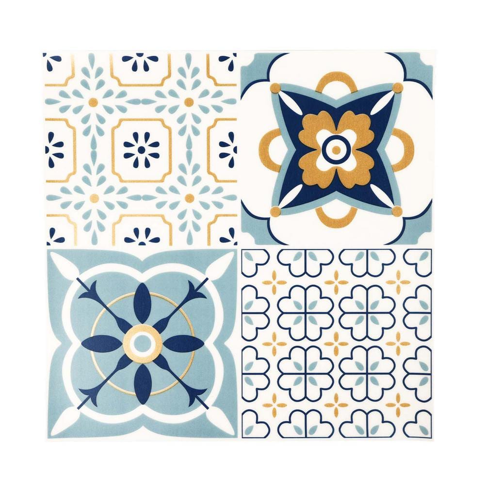 Vsmile 12 in. x 12 in. x 0.03 in. Blue Flower Peel and Stick Backsplash ...