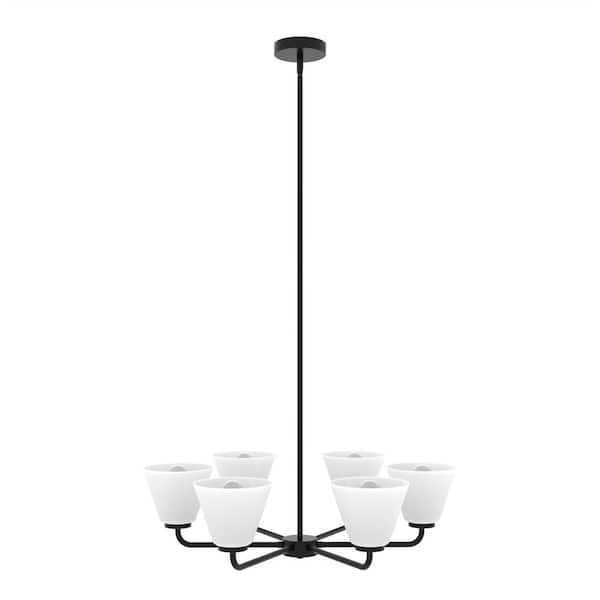 YANSUN 6-Light Black Transitional Chandelier with Glass Shade for ...