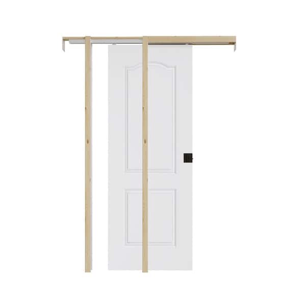 ARK DESIGN 27 in. x 80 in. 1-Paneled White Primed Wood Sliding Pocket ...