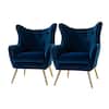 JAYDEN CREATION Jacob Golden Leg Navy Wingback Chair with Tufted Back ...