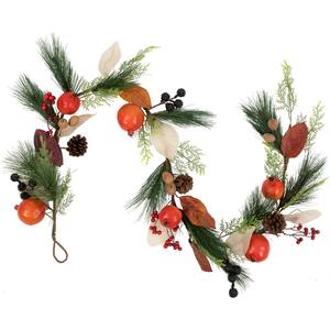 Northlight 5 ft. x 10 in. Orange Peony Artificial Fall Harvest Garland ...