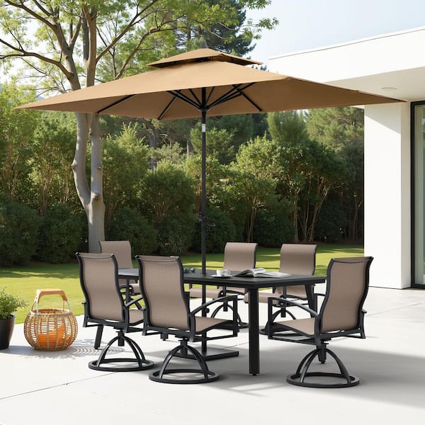 Pellebant 83″ 9-Piece Aluminum Outdoor Dining Set with Augustine Ash ...