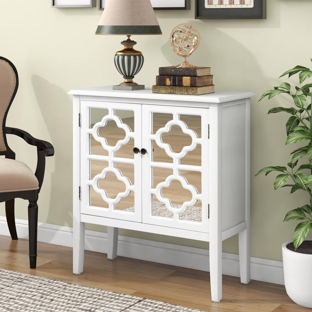 ANBAZAR White Wood Accent Storage Sideboard Cabinet Table with ...