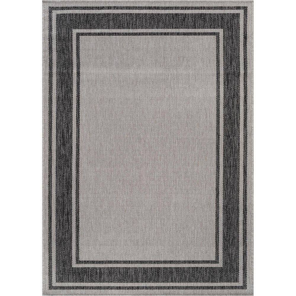 Essence Silver/Black 10 ft. x 14 ft. Bordered Easy to Clean Indoor ...