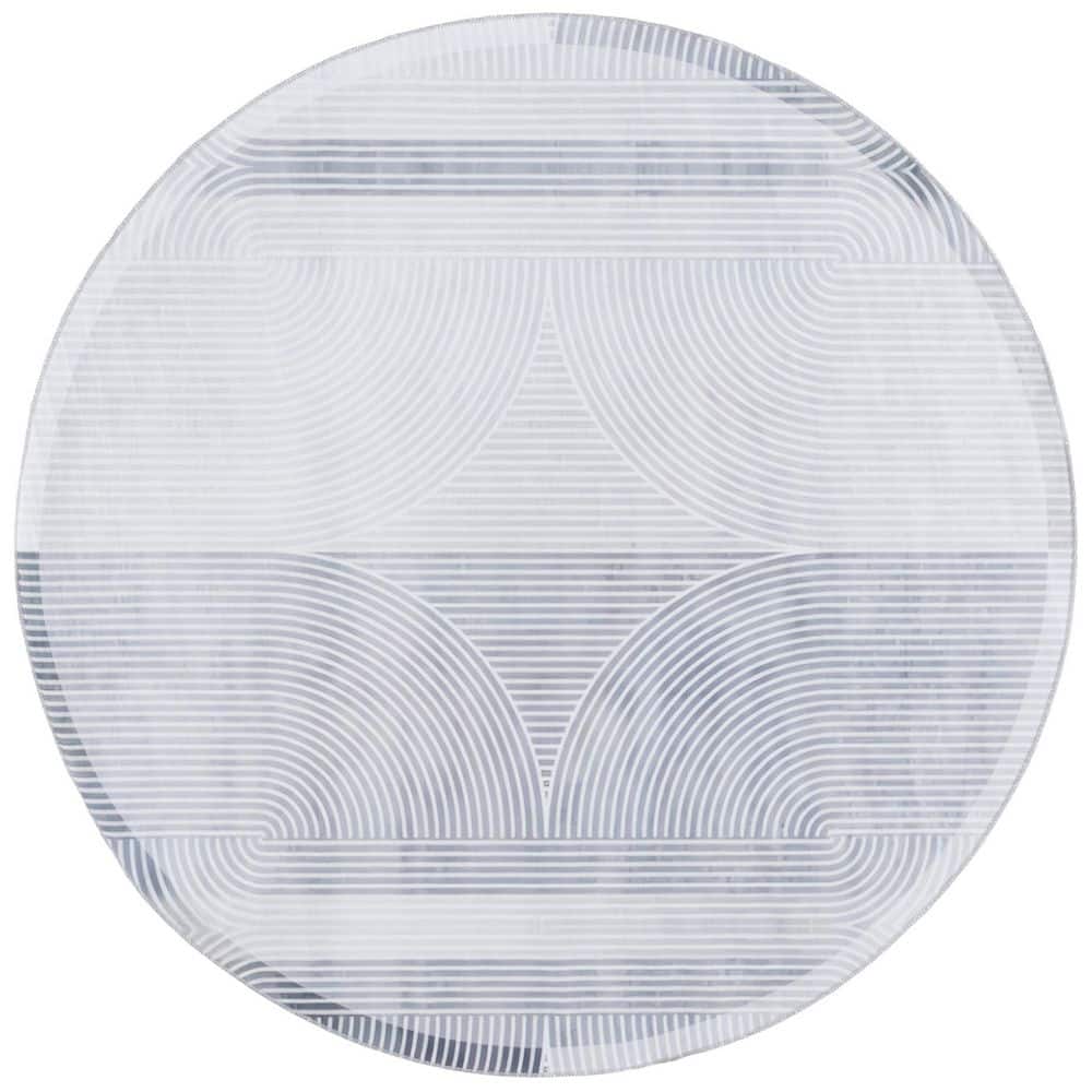 SAFAVIEH Malibu Gray/Light Gray 6 ft. x 6 ft. Machine Washable Striped Modern Round Area Rug ...