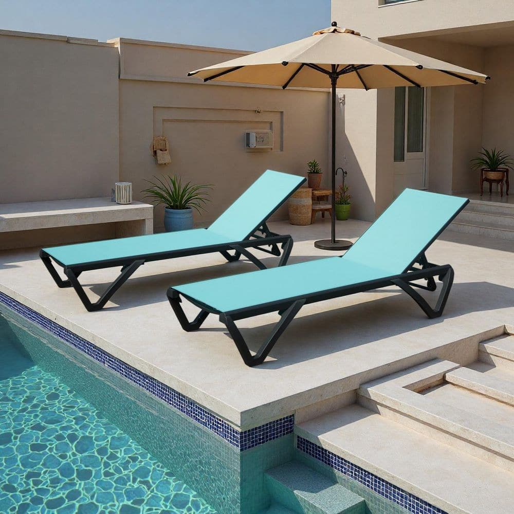 2-Piece Metal Adjustable Poolside Outdoor Chaise Lounge with Wheels ...