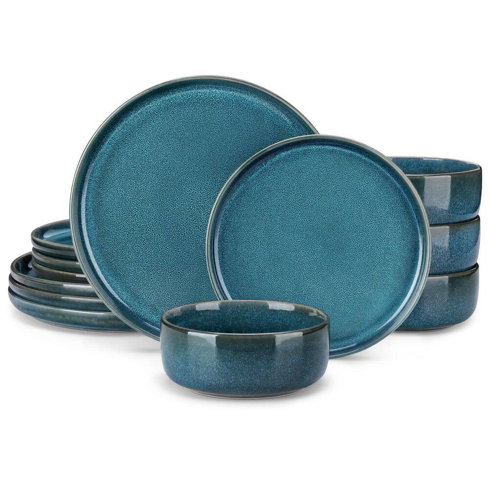 MALACASA 12-Piece Blue Stoneware Dinnerware Set Tableware (Service for ...