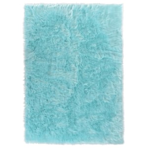 iliebe Sheepskin Faux Furry Light Blue Cozy Rugs 6 ft. x 6 ft. Round ...