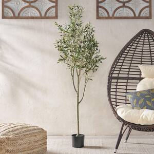 Fencer Wire 7 ft. Green Artificial Olive Tree, Faux Plant in Pot for ...