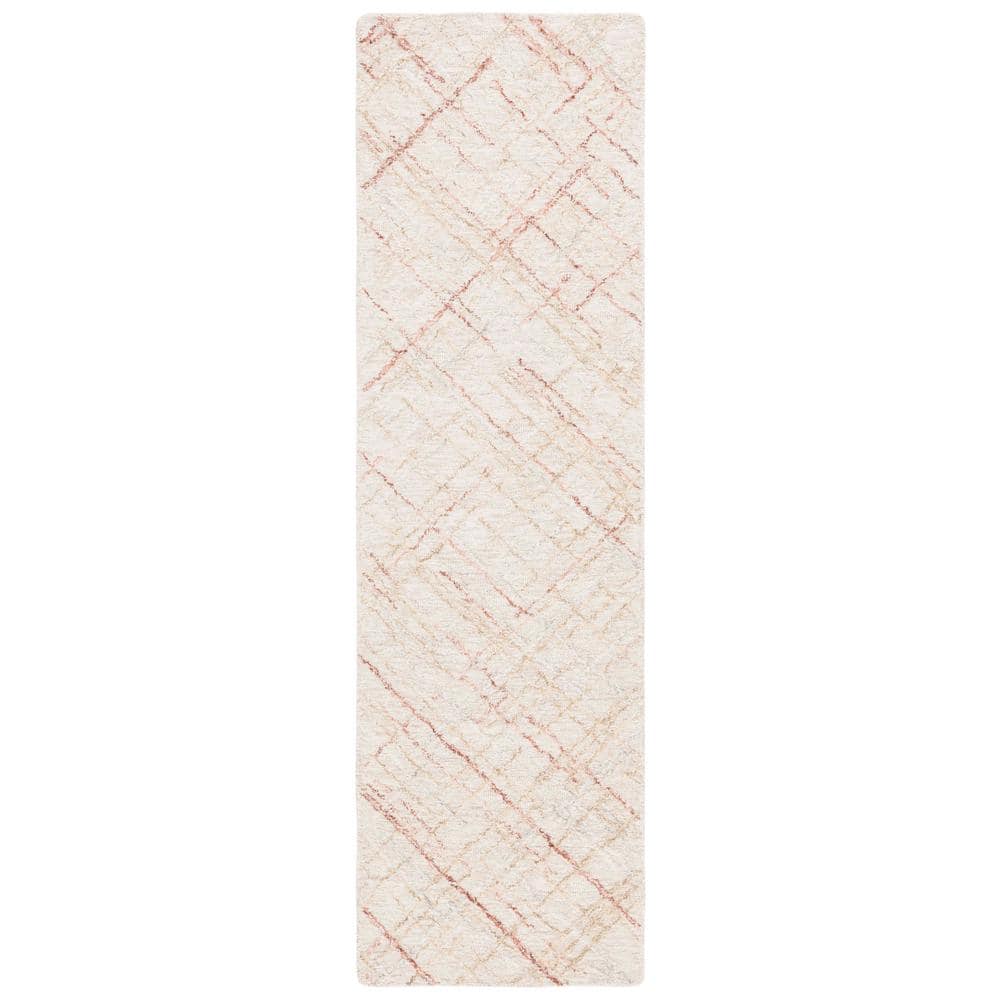 SAFAVIEH Micro-Loop Ivory/Red 2 ft. x 8 ft. Abstract Plaid Runner Rug ...