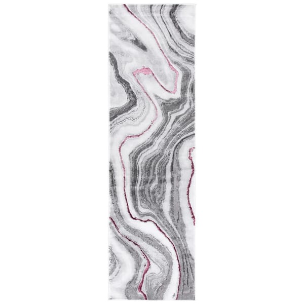 SAFAVIEH Craft Gray/Wine 2 ft. x 10 ft. Marbled Abstract Runner Rug ...