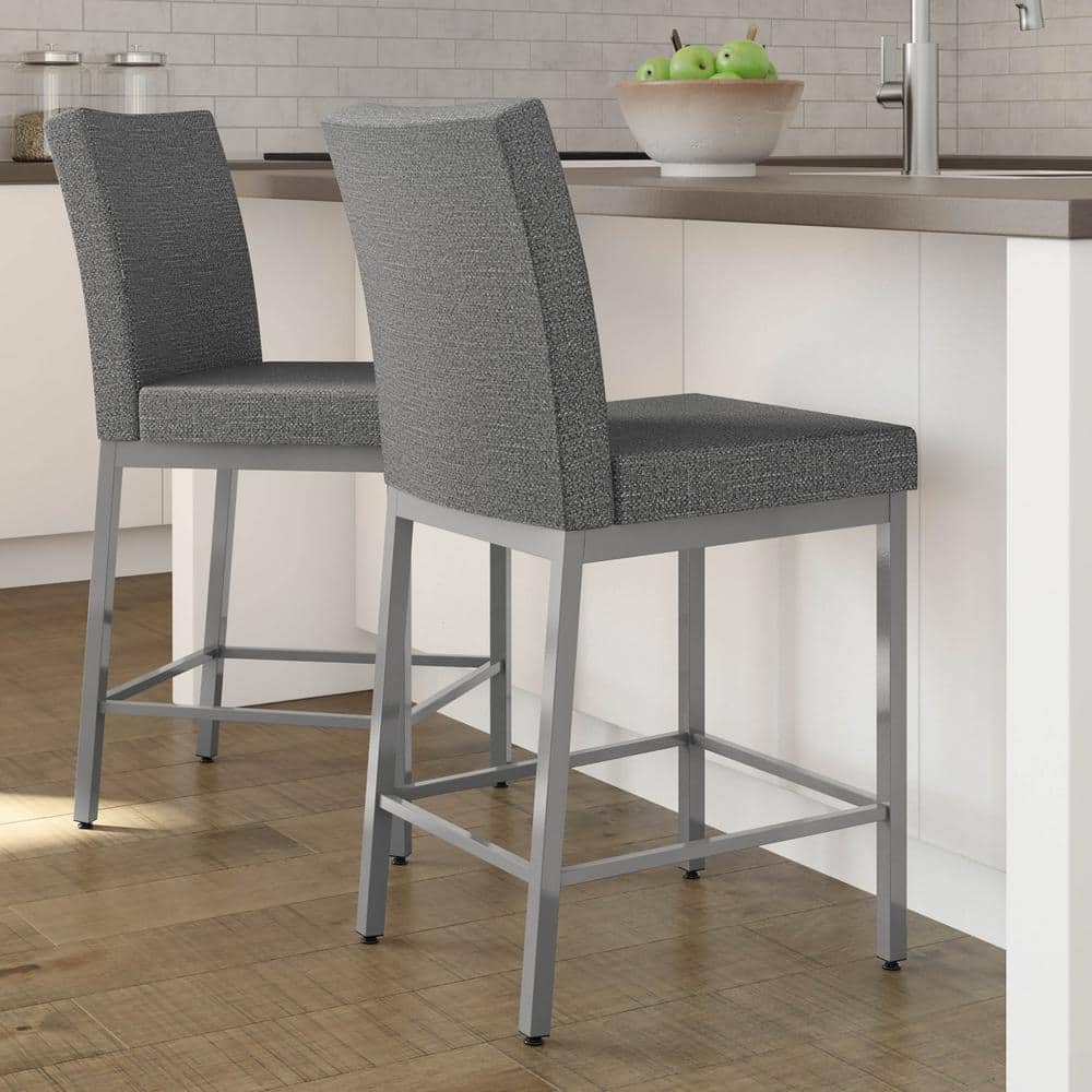 Amisco Perry 30 in. Grey Woven Fabric / Metallic Grey Metal Bar Stool ...