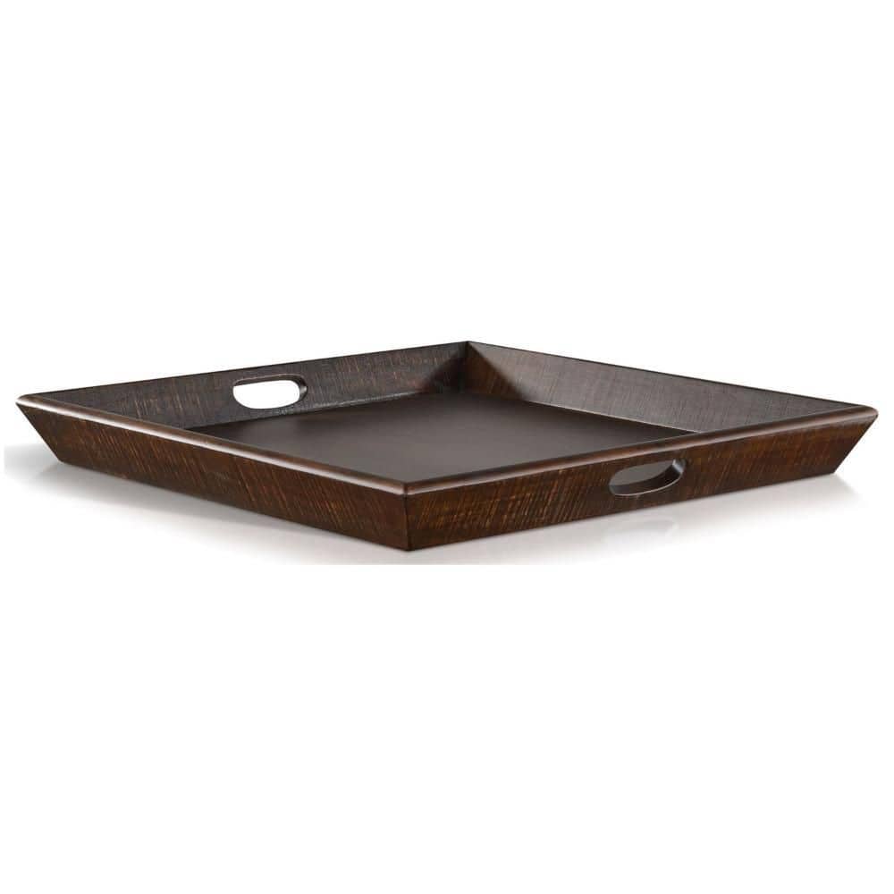 Benjara Flint Dark Rustic Oak Brown Square Wood 27 in. Decorative ...