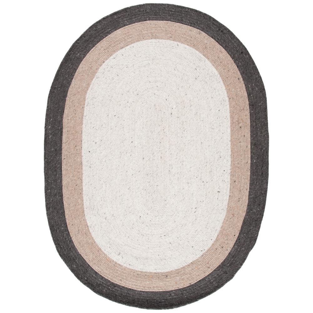SAFAVIEH Braided Charcoal/Ivory 4 ft. x 6 ft. Oval Solid Area Rug ...