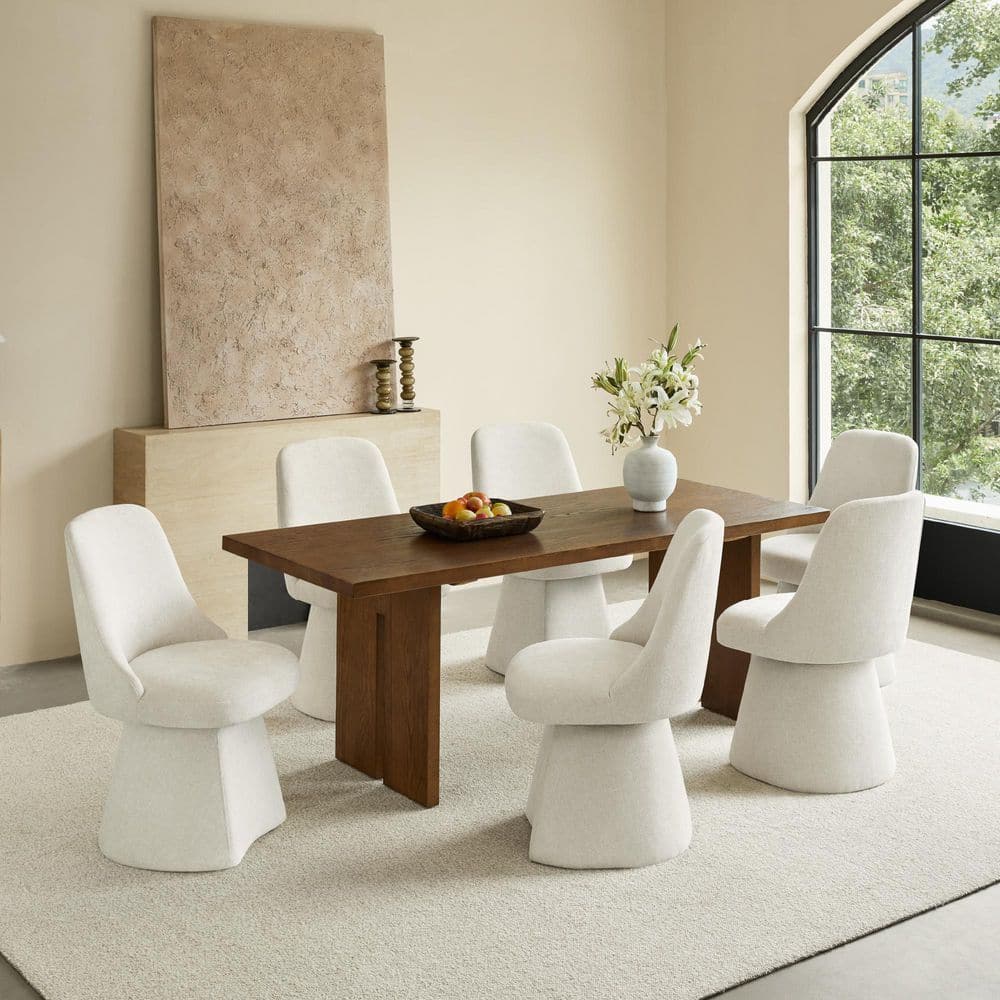 Spruce & Spring Vesperis Cream Fabric Upholstered Swivel Dining Chair ...