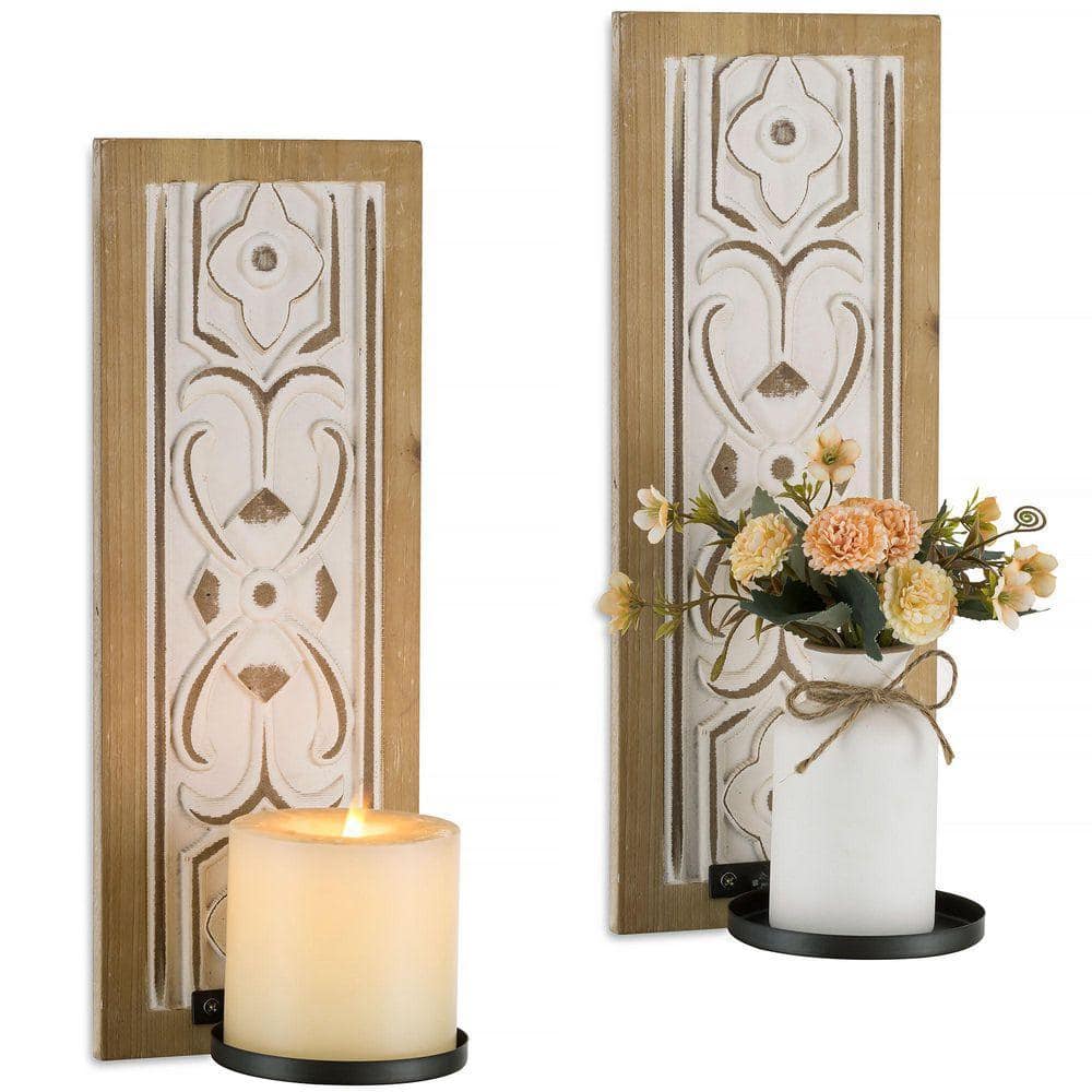 PALEO HOME LLC Candle Sconces Wall Decor Set of 2-Wood Wall Candle ...
