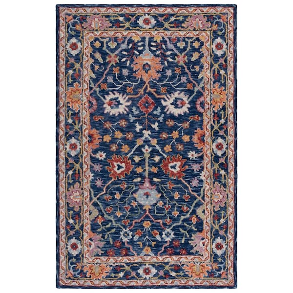 SAFAVIEH Blossom 8 ft. x 10 ft. Blue/Red Floral Border Area Rug BLM686M ...