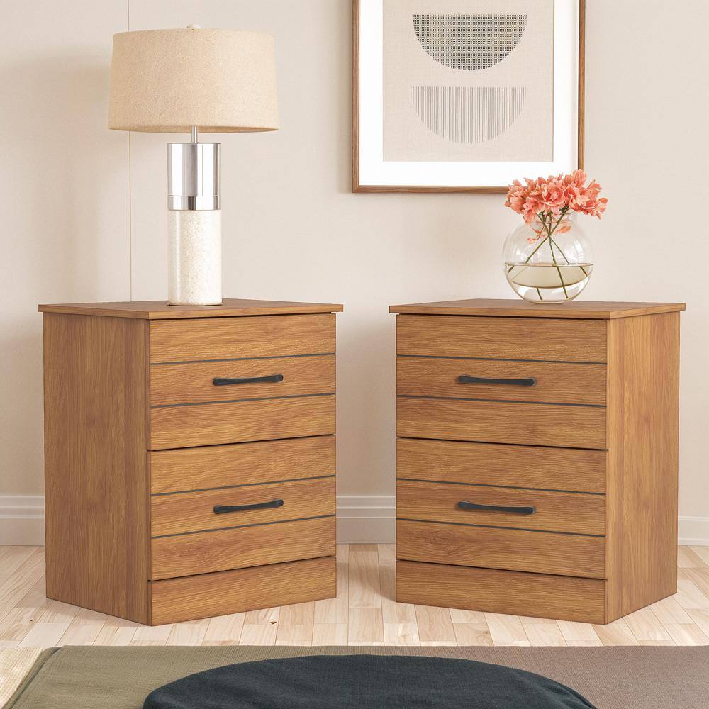 GALANO Elis Rae Walnut 2-Drawer Amber Nightstand (Set of 2) SH ...