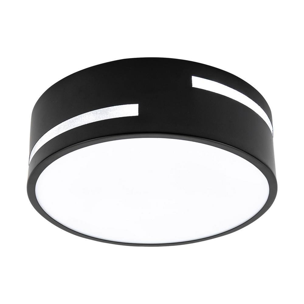 OUKANING 11.81 in. Black Modern Flush Mount Ceiling Light with 3-Color ...