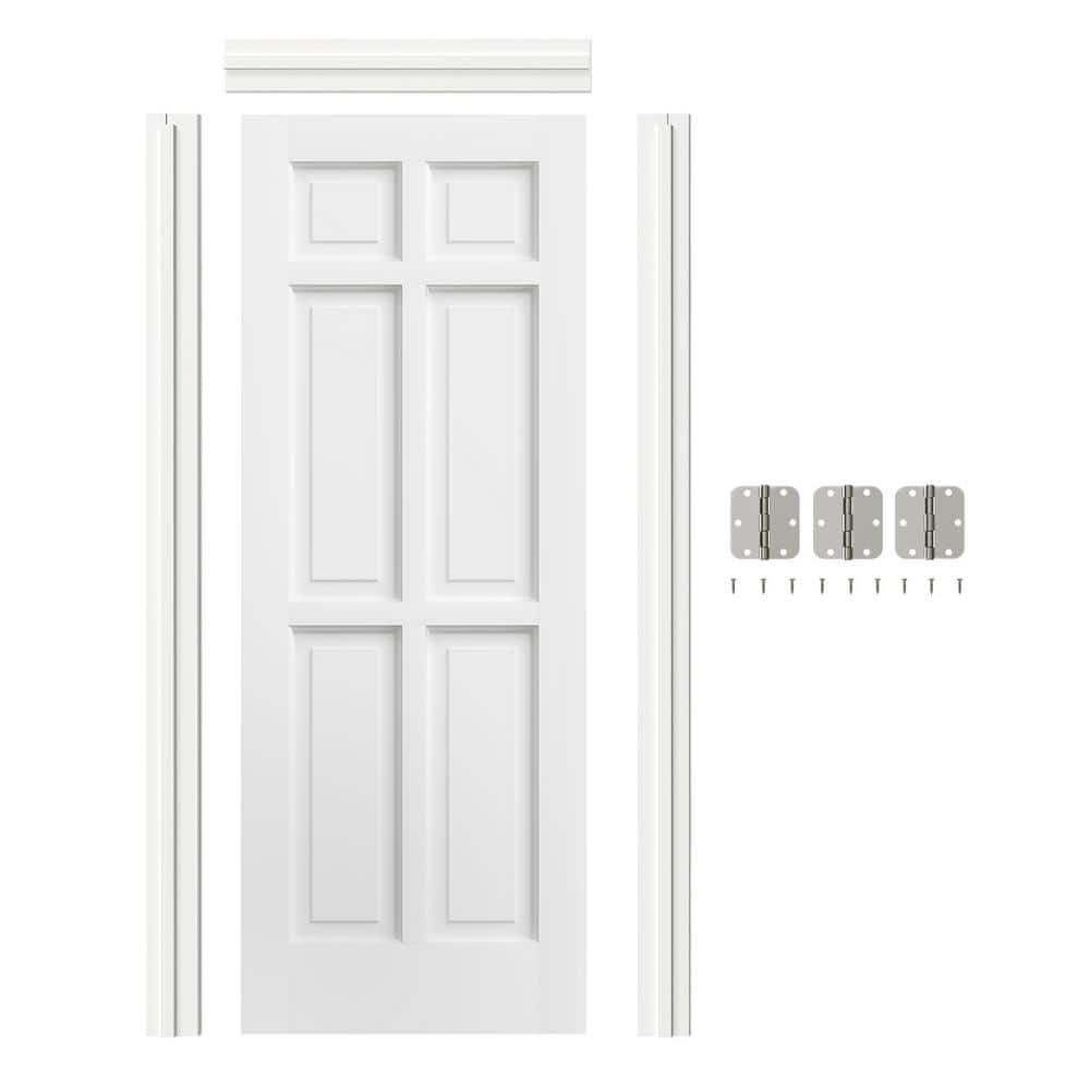 TENONER 30 in. x 80 in. Left-Handed 6-Panel MDF Solid Wood White Single ...