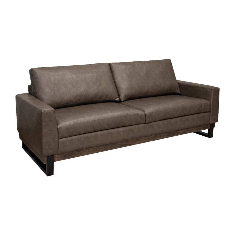 Benjara Berry 35 in. Square Arm Faux Leather Rectangle Sofa in ...