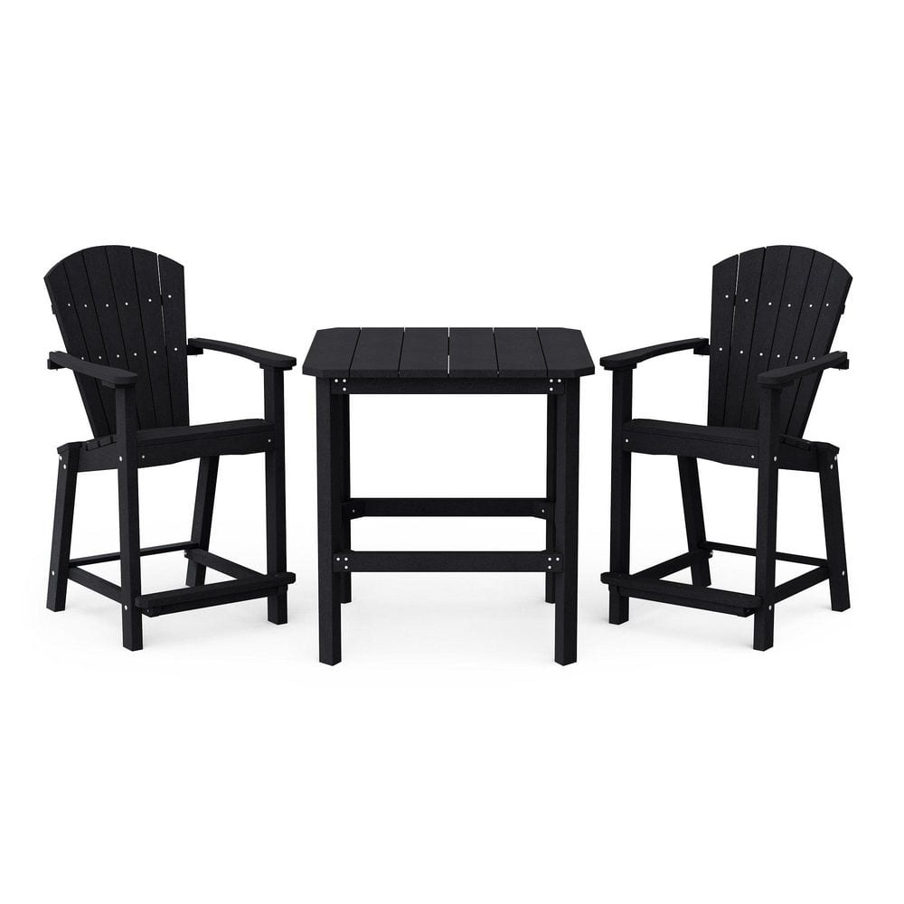 Wildridge Classic 3-Piece Black HDPE Plastic Outdoor Patio Counter Set ...