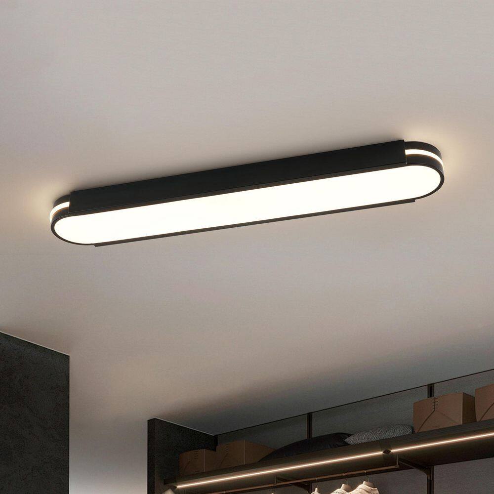HUOKU Lumin 31.5 in.W Matte Black Integrated LED Flush Mount Long ...