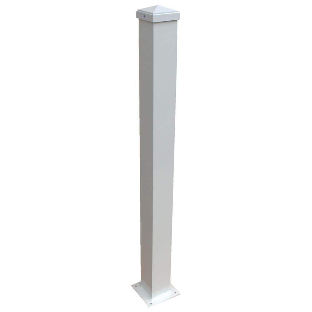 EZ Handrail 3 in. x 3 in. x 44 in. White Aluminum Post with Welded Base ...
