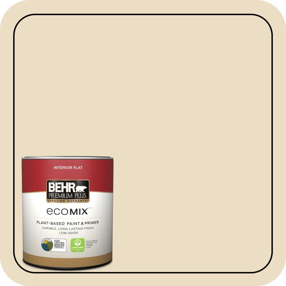 BEHR PREMIUM PLUS 1 qt. #22 Navajo White Flat EcoMix Plant-Based ...