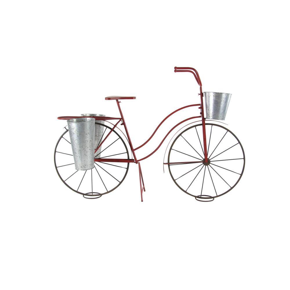 Litton Lane 38 in. Red Round Metal Bicycle Plantstand with 2-Tiers ...